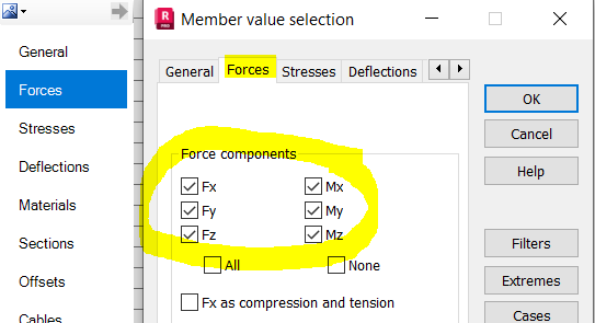 How to print internal forces envelope for different groups of members in Robot Structural Analysis