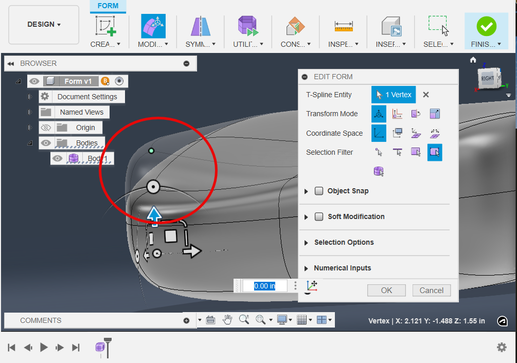 How to turn off ghost body in Form workspace of Autodesk Fusion