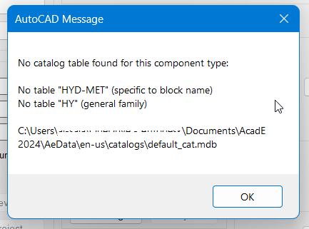 "No catalog table found for this component type" when assigning catalog ...