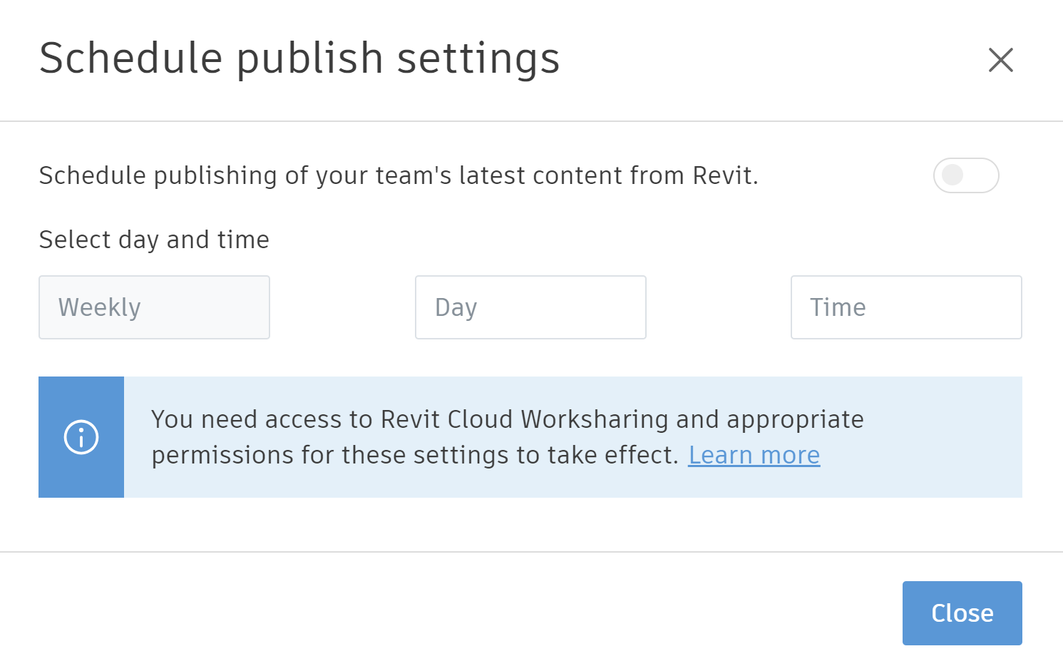 Unable to configure schedule publish settings in BIM 360 or ACC Design ...