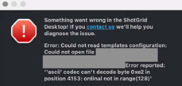 "Could not read templates configuration" when logging into ShotGrid Desktop