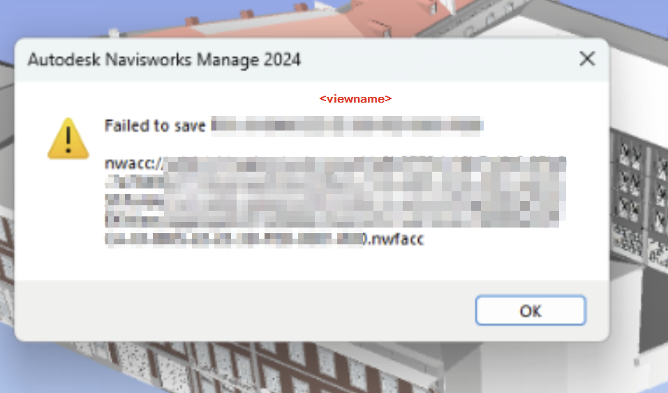 "Failed to save view" when saving a view from Coordination Add-In in Navisworks