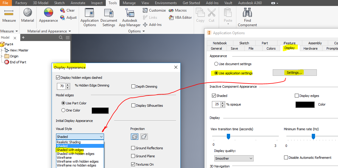 Parts and Assemblies have different visual styles in Inventor