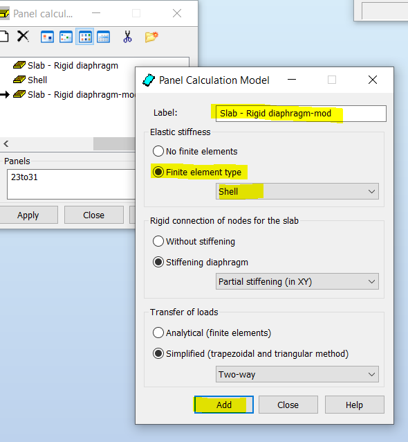 Loads not transferred to bars or panel edges, defined in claddings or ...