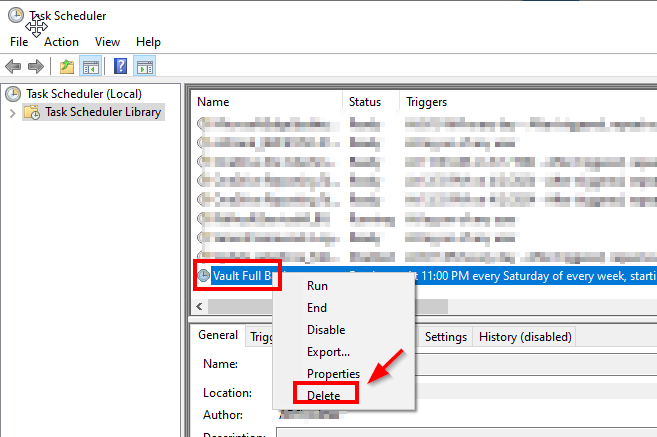 How to remove scheduled automatic backup in Vault?
