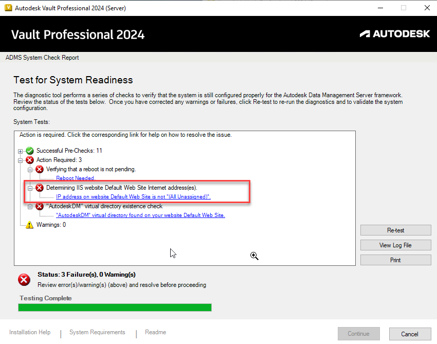 「IPアドレス...SSL が有効な場合、Vault プリチェックで「(未使用のものすべて)」ではないとアップグレードできない
