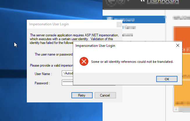 "Some or all...not be translated" updating Vault impersonation user