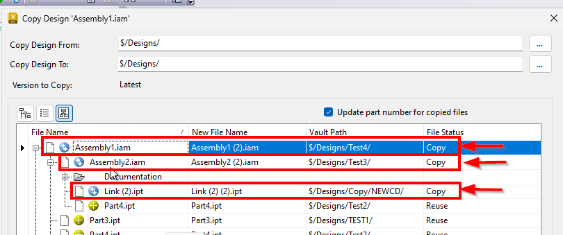 Das Kopieren der Konstruktion in Vault Basic beeinträchtigt vorhandene Inventor-Dateien
