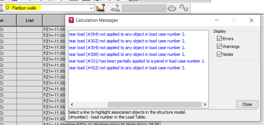 Warning message doesn’t highlight the problem location in the model for linear loads in Robot ...