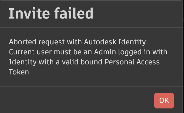 Current user must be an Admin logged in with Identity with a valid bound Personal Access Token ...