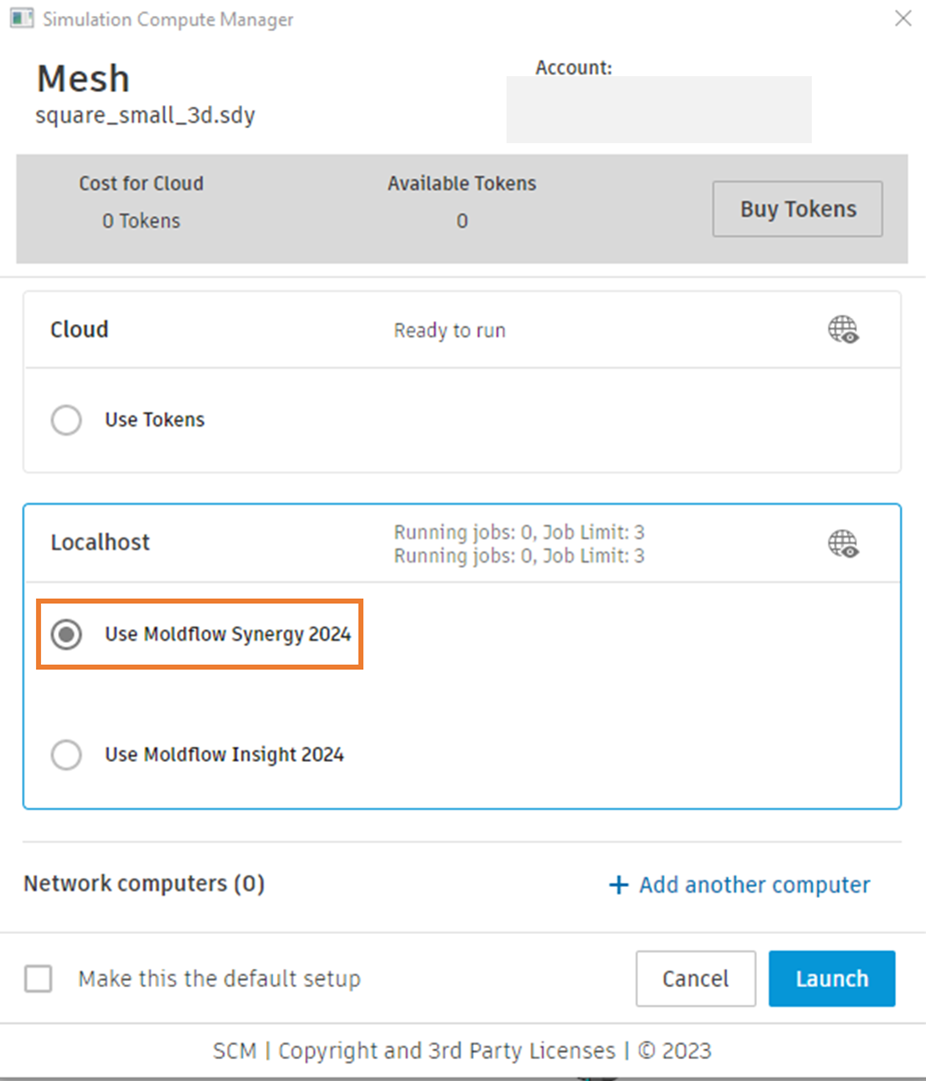 189 tokens credited when meshing with Moldflow Insight using Flex licensing