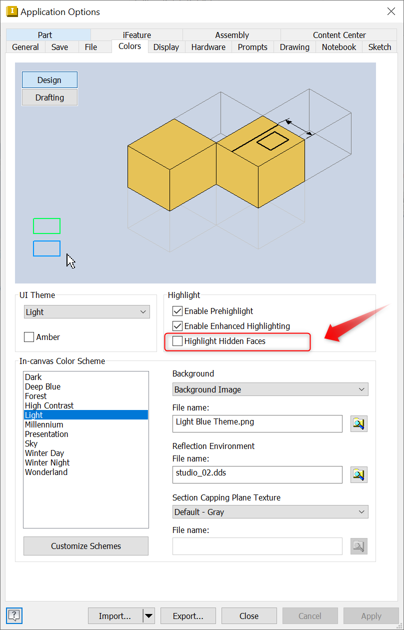 How to disable highlighting hidden faces in Inventor 2025 assemblies