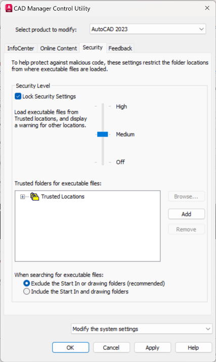 Not possible to add trusted location in the AutoCAD products security ...