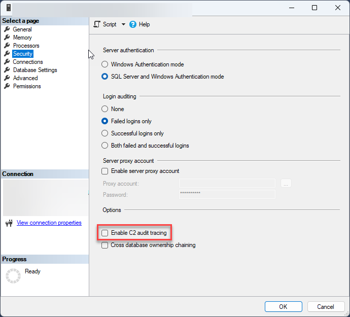 Does a Vault Server update enable SQL Server C2 Audit tracing?