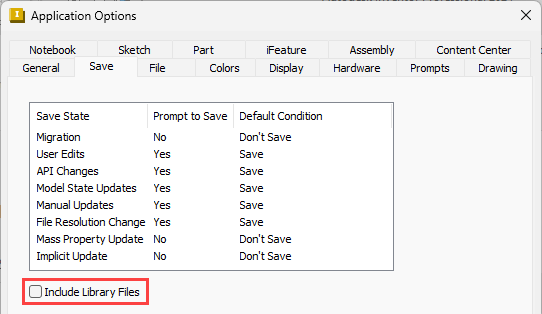 Prevent libraries components from getting saved in Inventor