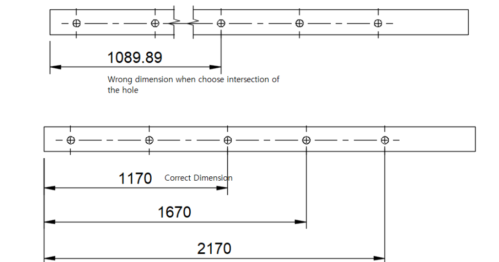 Linear dimension appears incorrect for break view when using center mark pattern in Fusion drawing