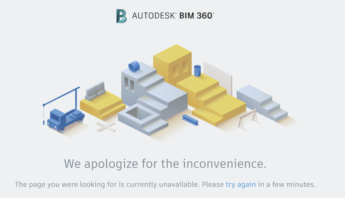 "불편을 끼쳐드려 죄송합니다." BIM 360 Field Management에 액세스할 때