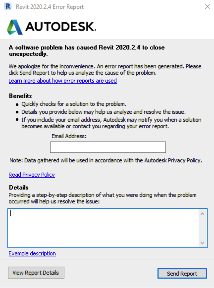 A Software Problem Has Caused Revit To Close Unexpectedly When