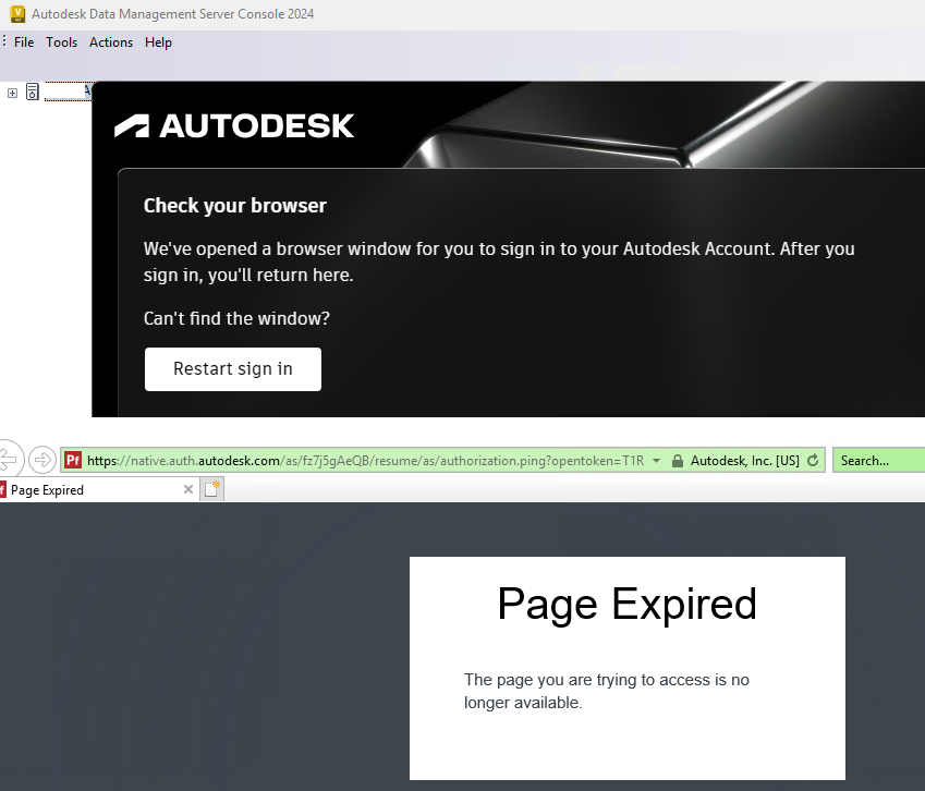 "Page expired..." when trying to sign into Autodesk Account and configure Vault Gateway