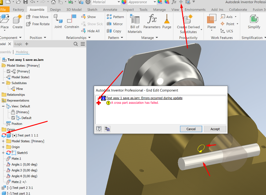 "A cross part association has failed" warning appears without Design Doctor highlighting in QAT ...