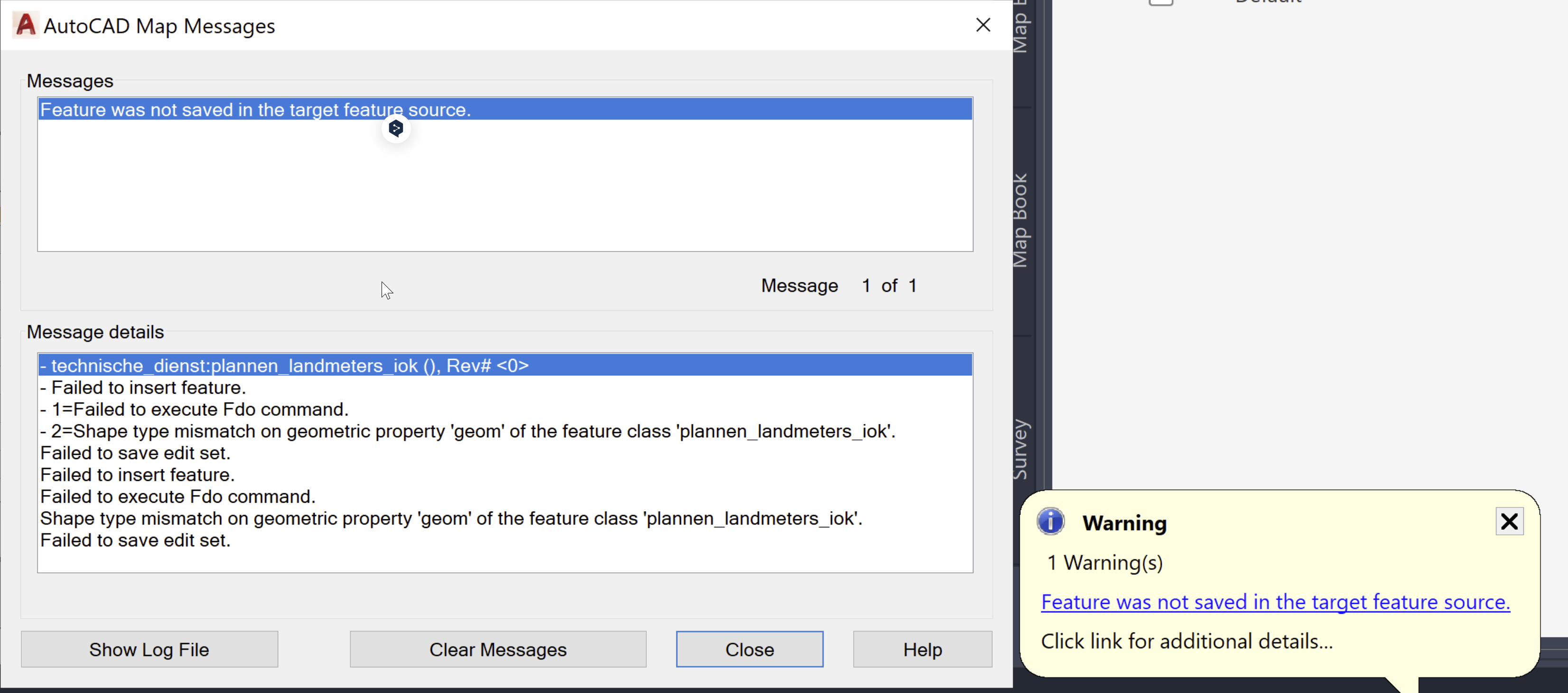 "Feature was not saved in the target feature source" when attempting to convert the AutoCAD ...
