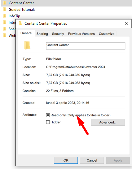 "Attempt to write a readonly database" when creating a new custom Content Center library in Inventor