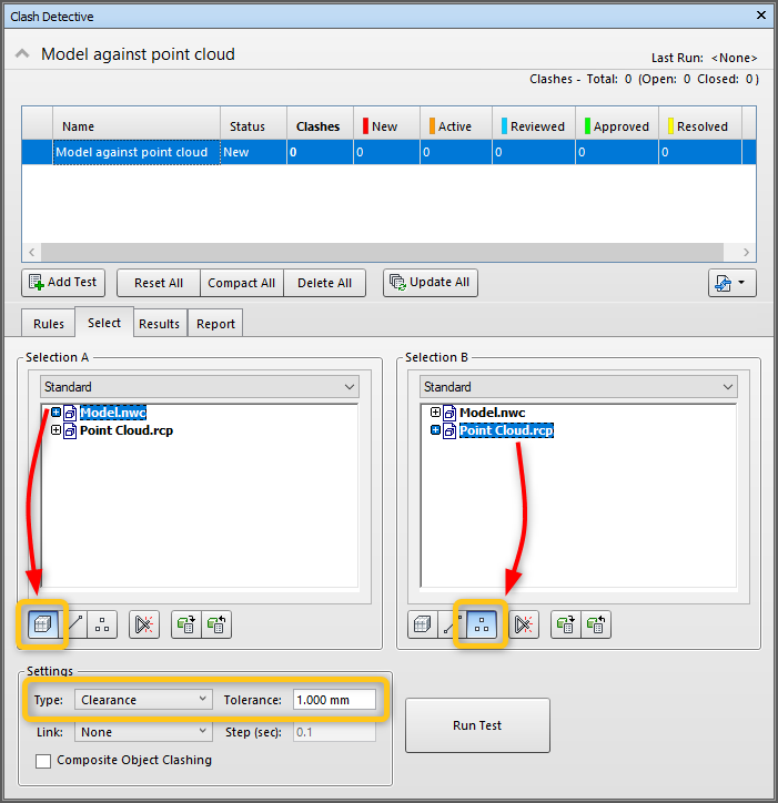 Clash Detective does not recognize clashes with point cloud in Navisworks