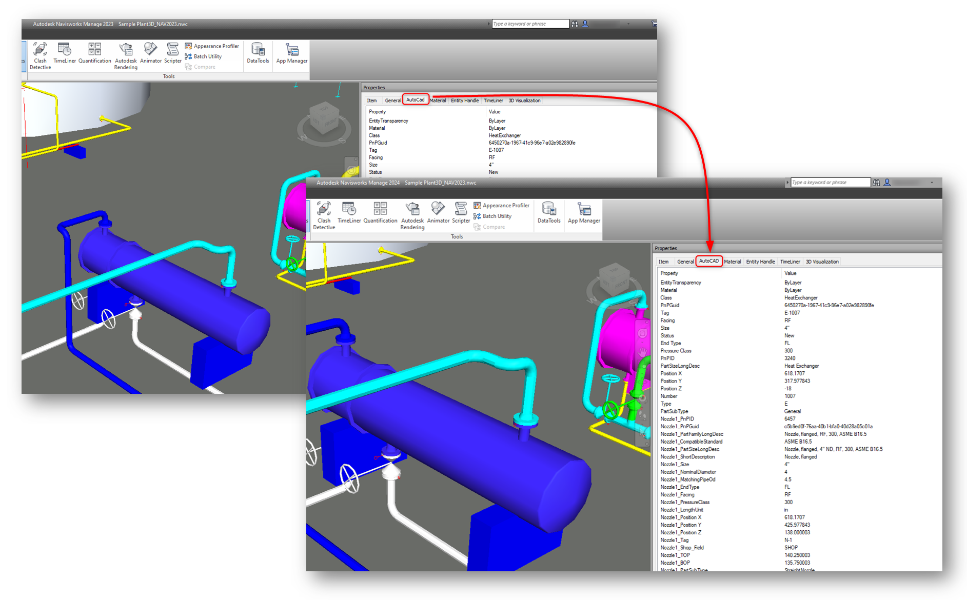 Plant 3D files opened in different versions of Navisworks have different "AutoCad" or "AutoCAD ...