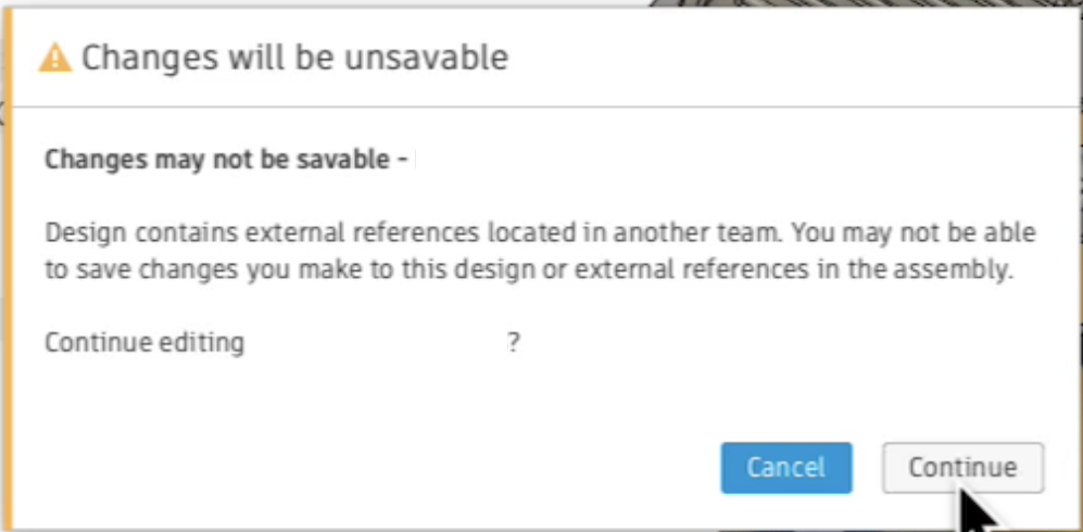"Design contains external reference located in another team ...