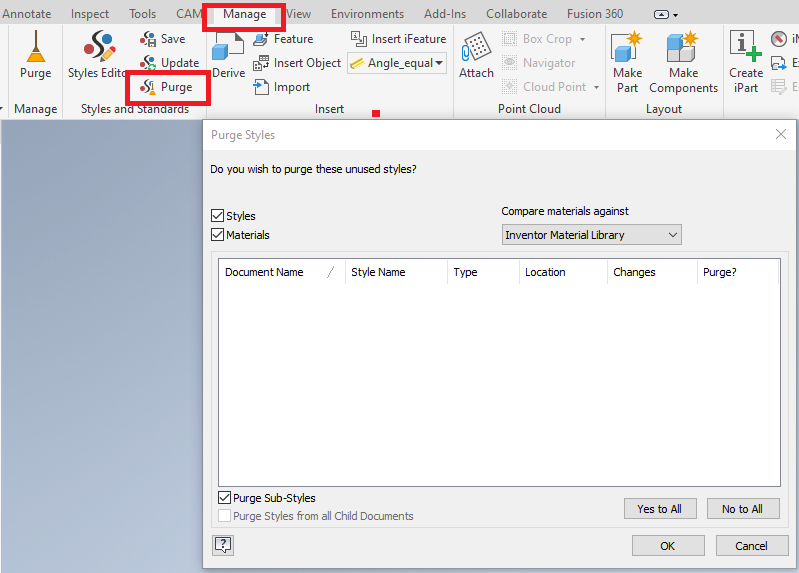 Various appearance are in the part file of Inventor and can't be deleted