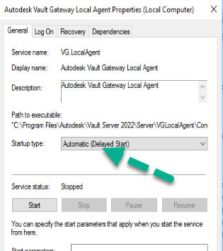 Autodesk Vault Local Gateway Local Agent service is not running after server reboot