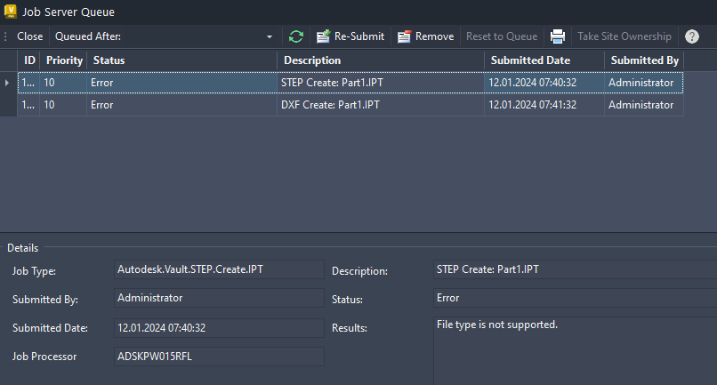 "File type is not supported" when Vault job Processor creates DXF or ...