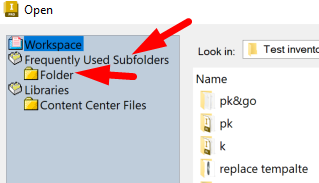 How to create short cut to folder in Inventor
