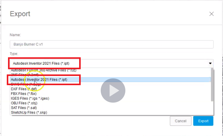 How to export Autodesk Fusion assembly and import it in Inventor