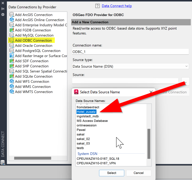 如何配置和附着 AutoCAD Map 3D 的 Access 或 Excel 文件数据源