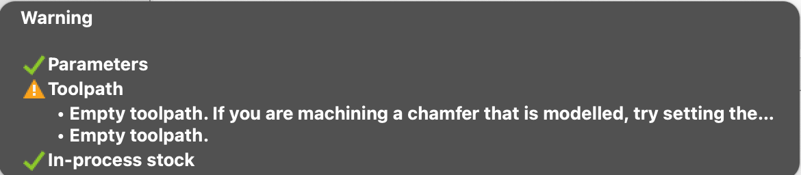 "Warning: Empty toolpath [...]" for 2D Chamfer toolpath in Fusion