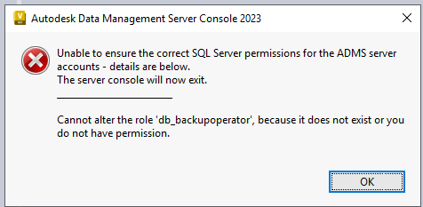 "The server console application requires SQL user account" and "...unable to ensure correct SQL ...