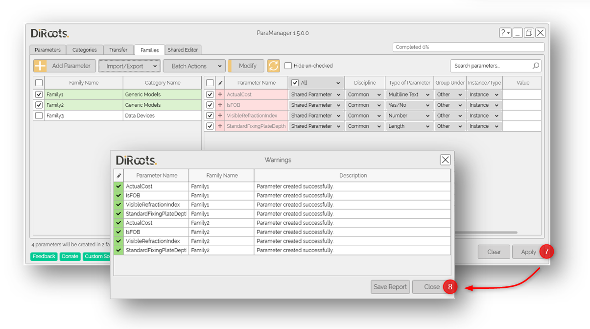 How to add parameters for families in a project in Revit?