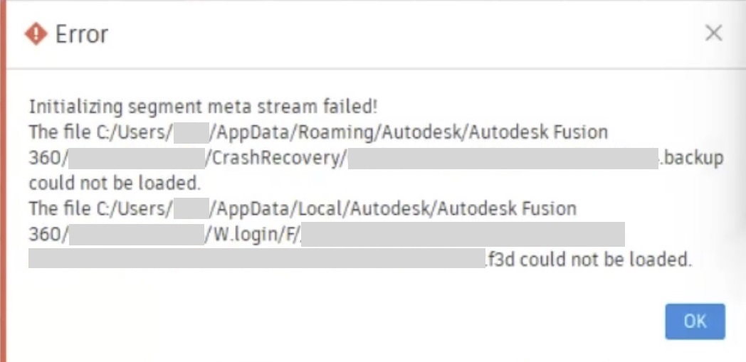 "Initializing segment meta stream failed!..." opening a Fusion file