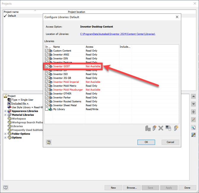 How to install the GOST (Russian) Desktop Content Library in Inventor