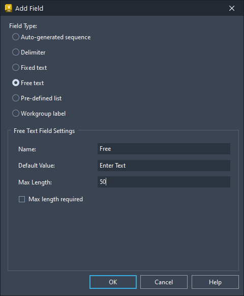 How to change an item number to a free text in Vault