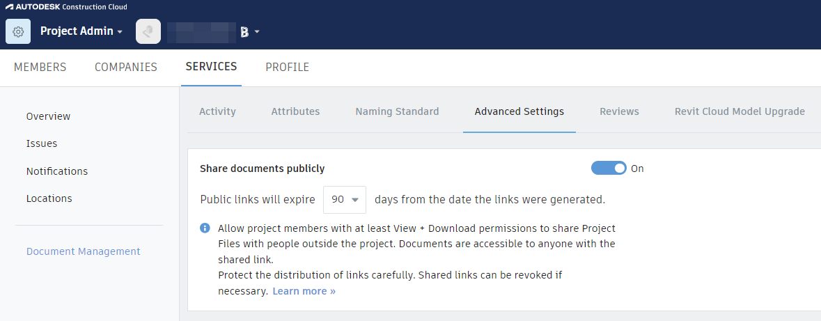 如何在 BIM 360 Docs 中共享指向文件的公共链接
