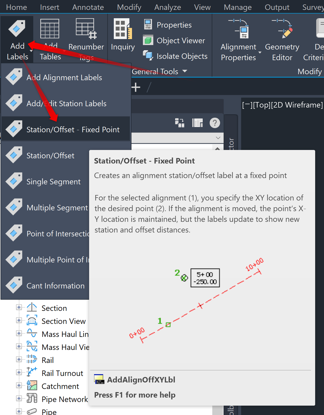 How to get distances of points from alignment in Civil 3D