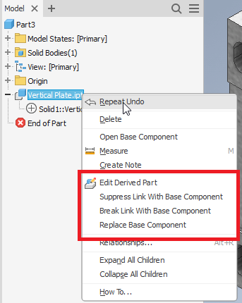 No features to edit in Inventor part file.