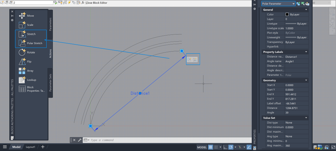 Create dynamic arc for a block in AutoCAD LT