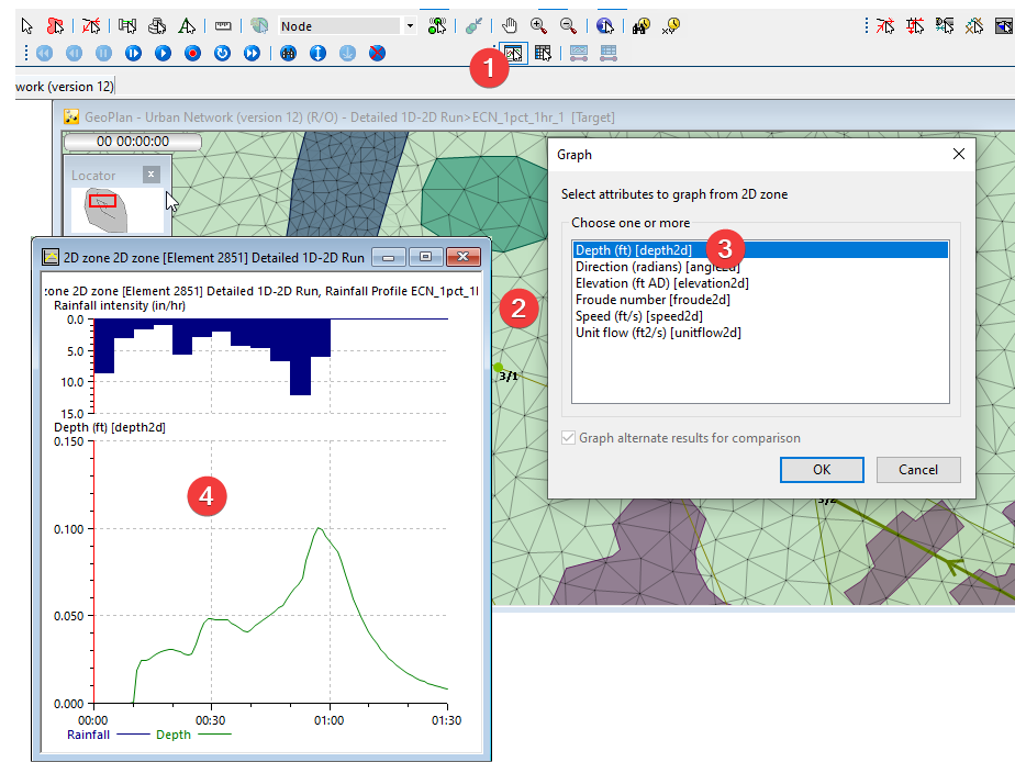 メッシュ要素から時系列結果を InfoWorks ICM でプロットする方法