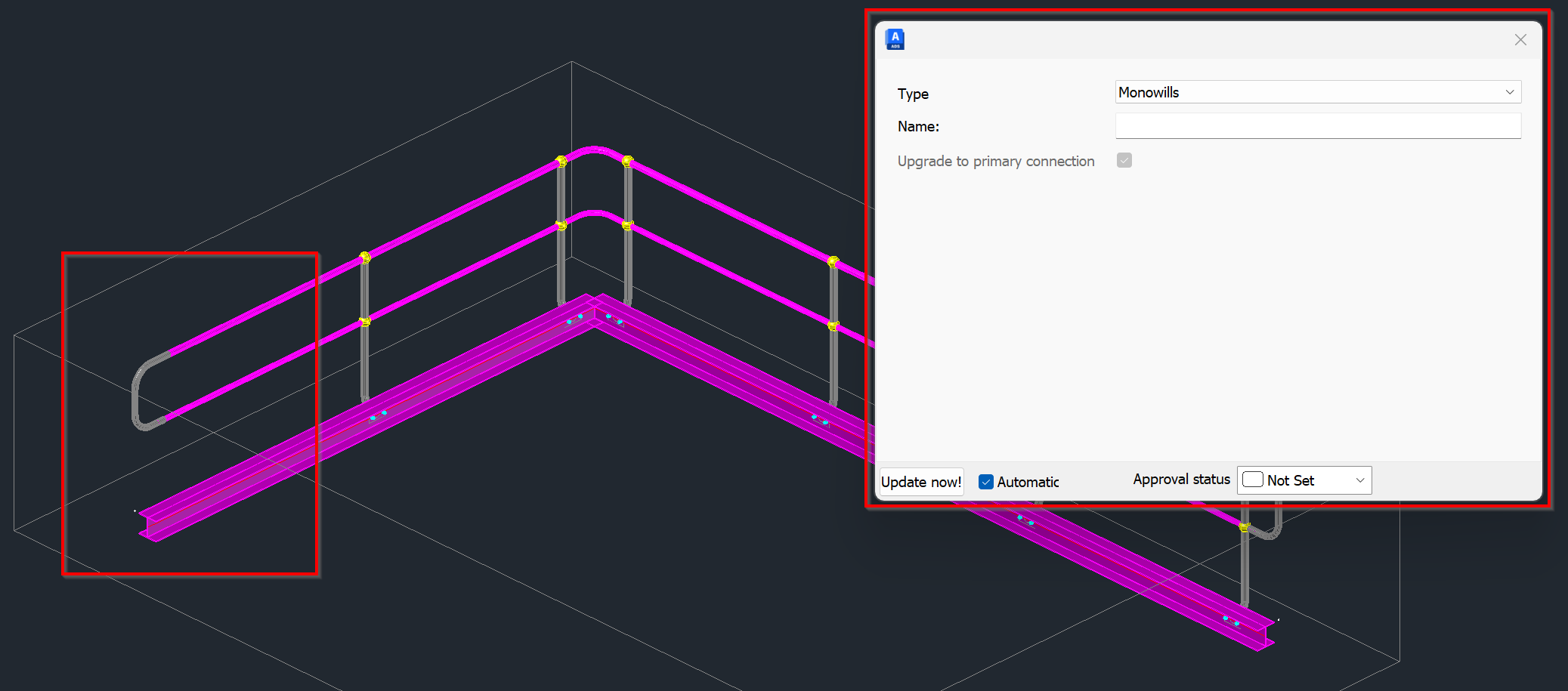 Monowills post disappears when changing a joint parameter in Advance Steel