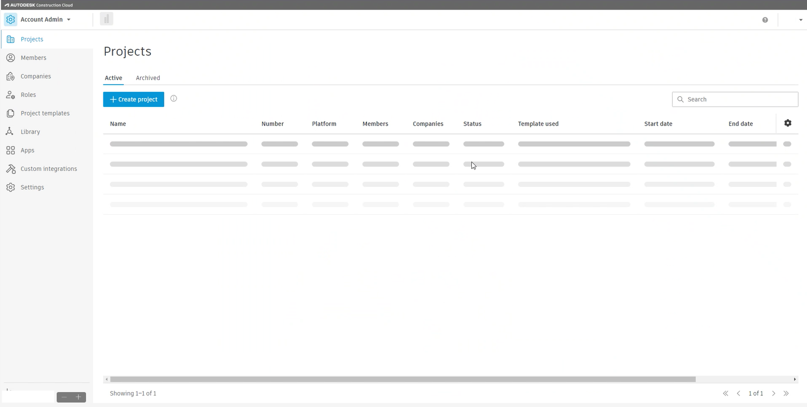 Unable to view projects in the Account Admin section in ACC