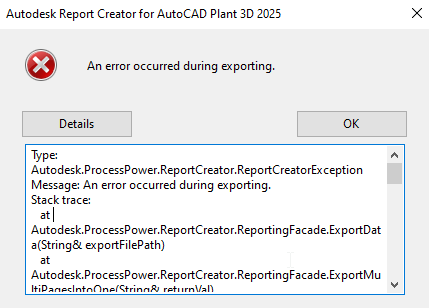 在 AutoCAD Plant 3D Report Creator 中编辑报告布局时显示“无法加载报告布局”