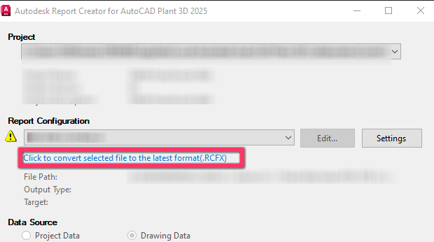 在 AutoCAD Plant 3D Report Creator 中编辑报告布局时显示“无法加载报告布局”